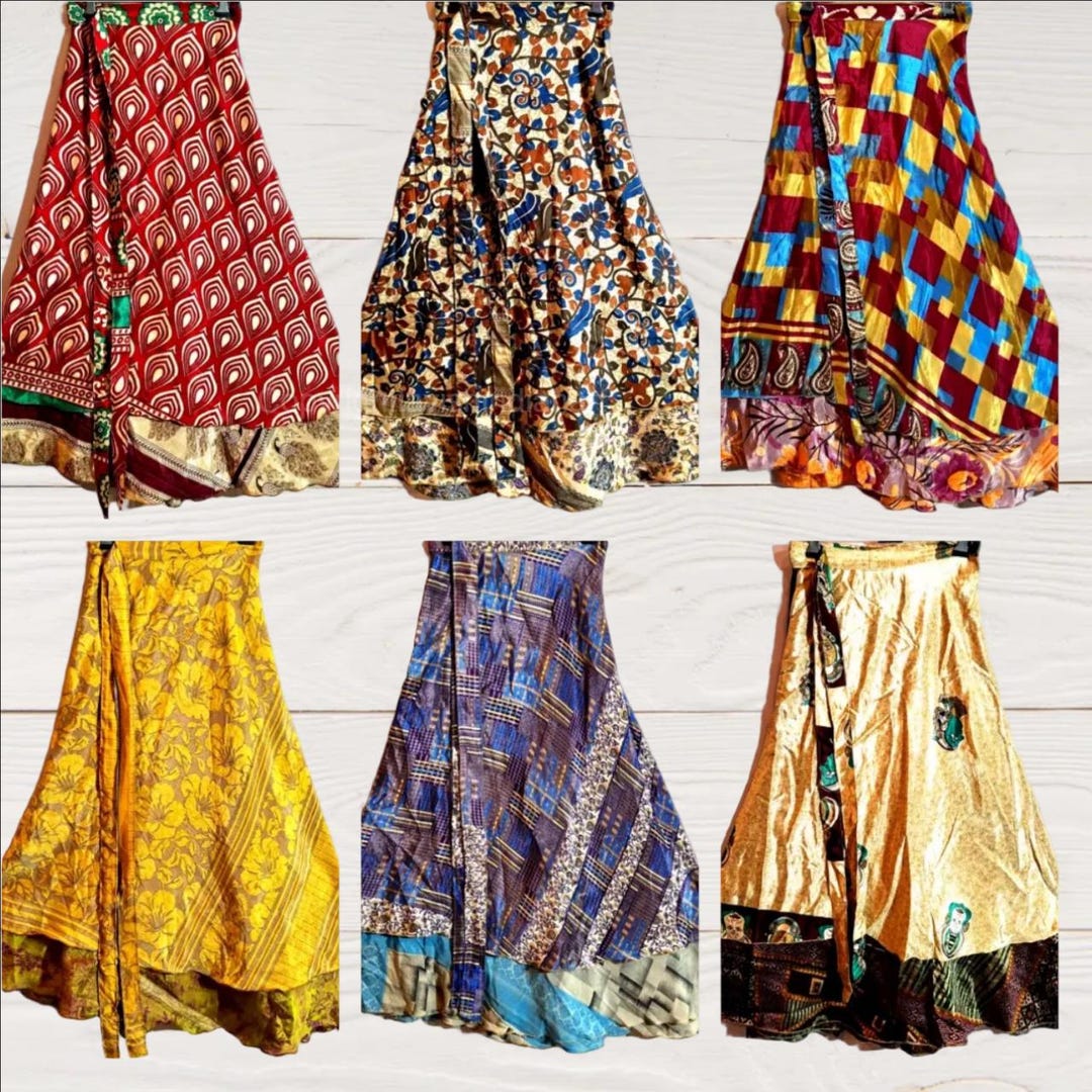 36 Boho Wrap Skirt | Recycled Silk Saree Maxi | Upcycled Sari Clothing ...
