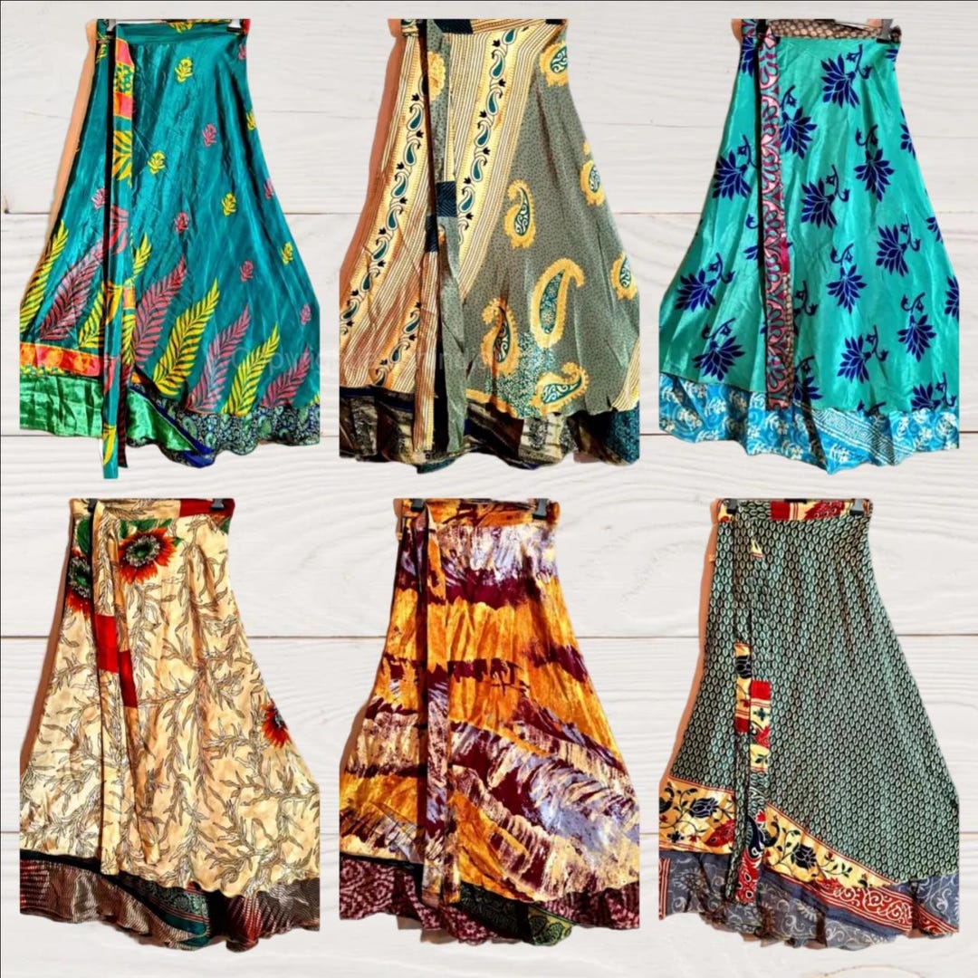 36 Inch Handmade Silk Sari Wrap Skirt | Recycled Boho Maxi | Upcycled ...