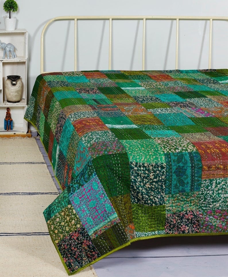 Vintage Handmade Patchwork Quilt Indian Boho Quilts Bedding - Etsy