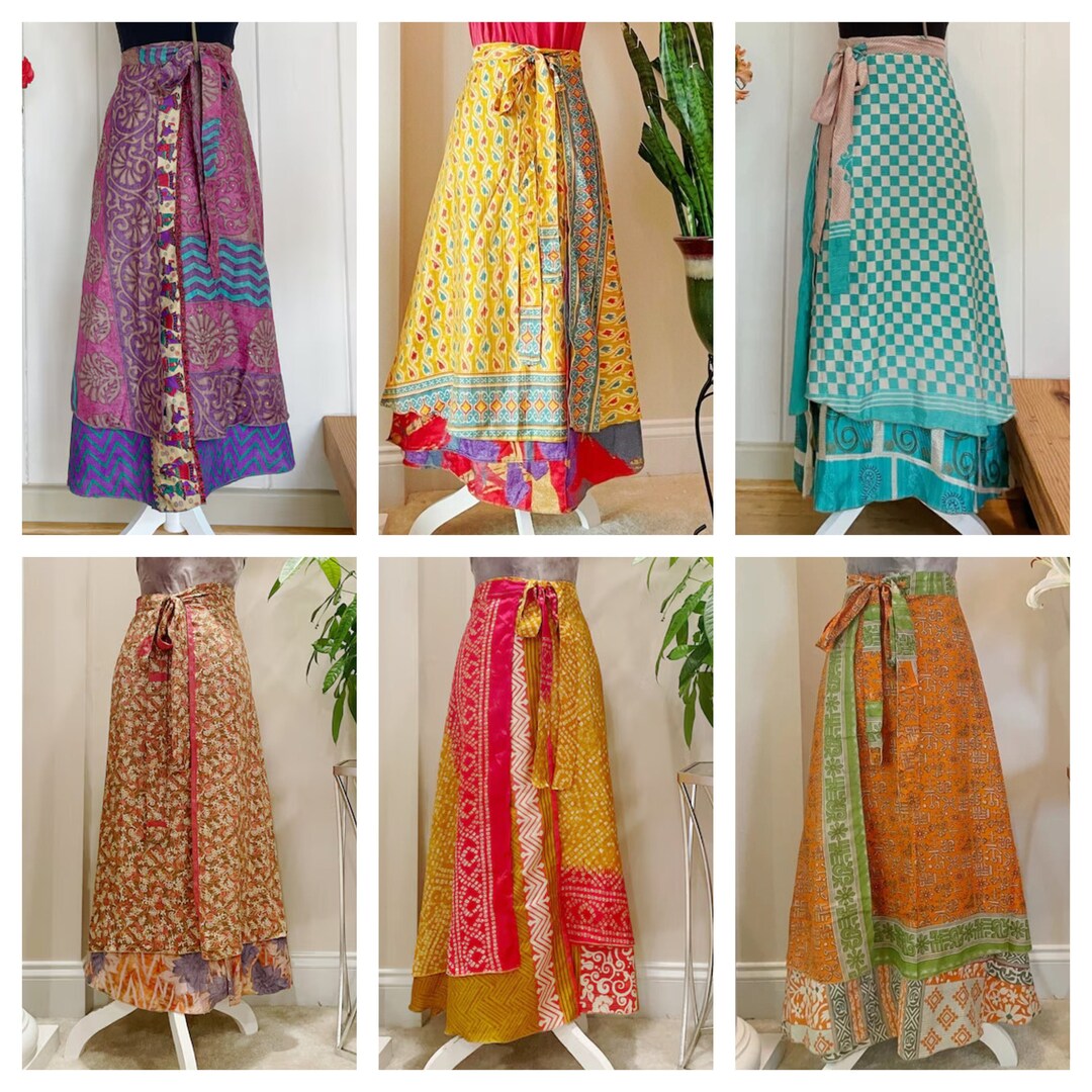 Indian Silk Sari Long Wrap Skirts Boho Vintage Magic Maxi Wrap Skirt ...