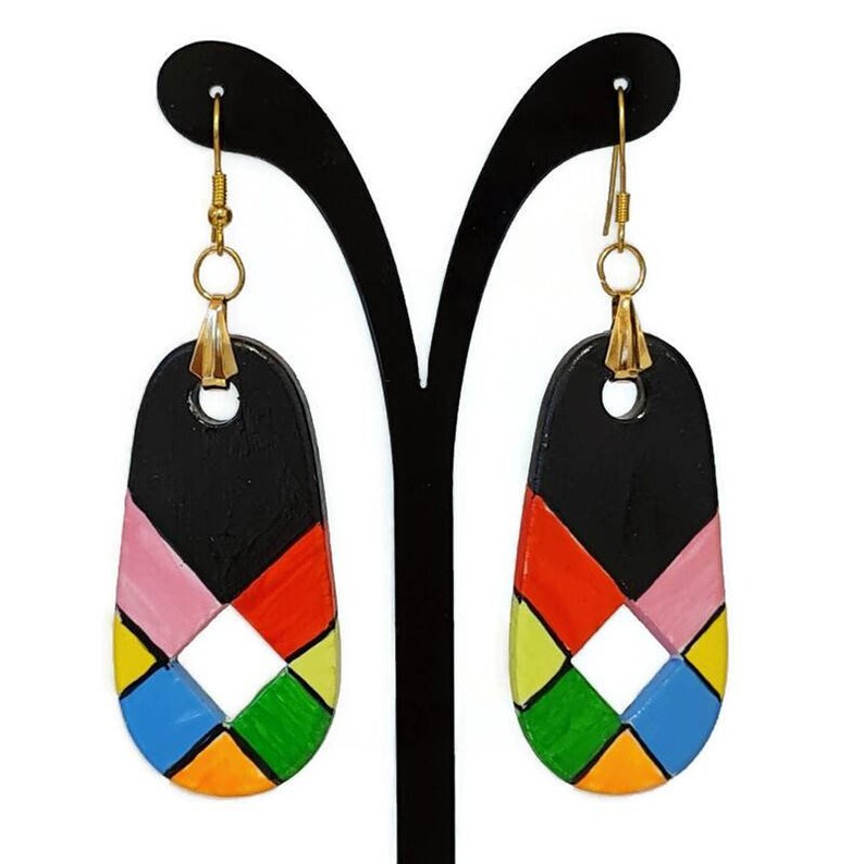 Colorful Comic Drop Earrings, Geometric Earrings, Color Block Earrings ...