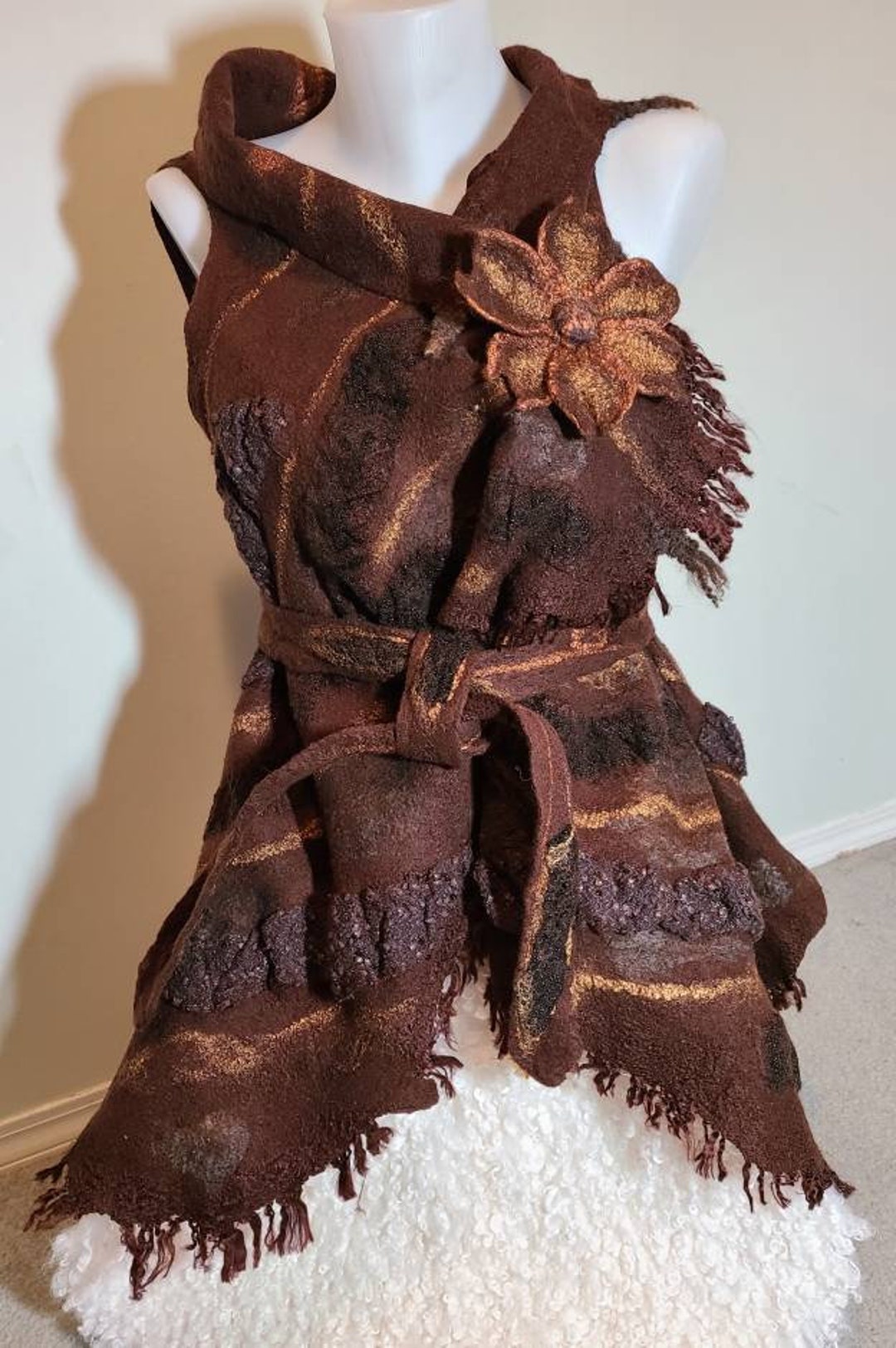 Wet Felted Vest From Merino Wool, Decorating With Lamb Fleece and ...