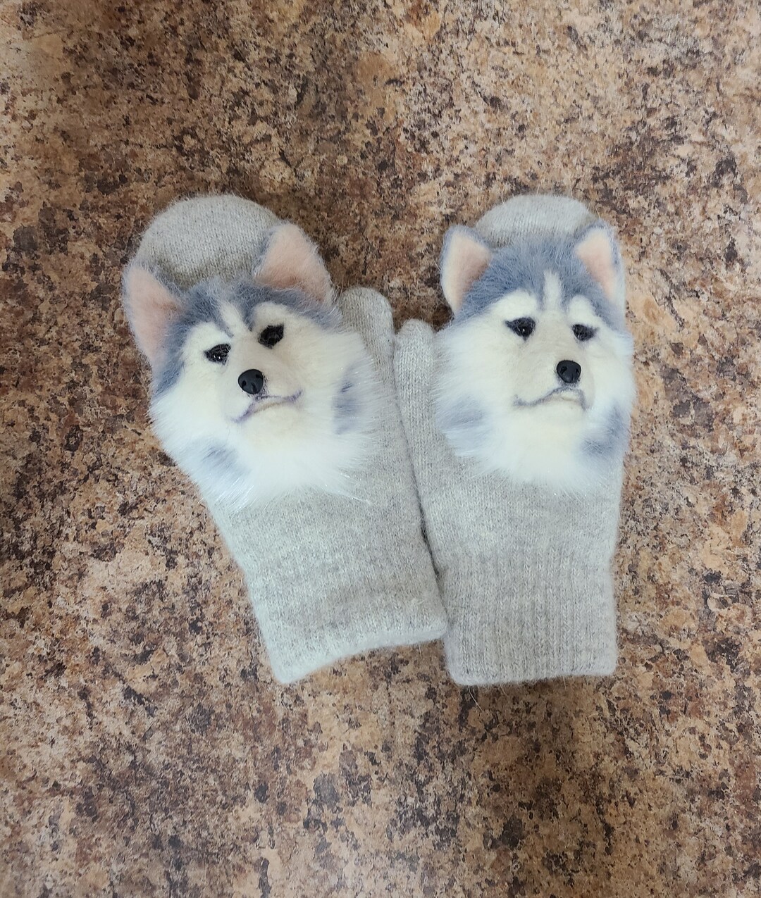 Cutest Mittens Decorating With Needles Felted Husky. Unique, Custom ...