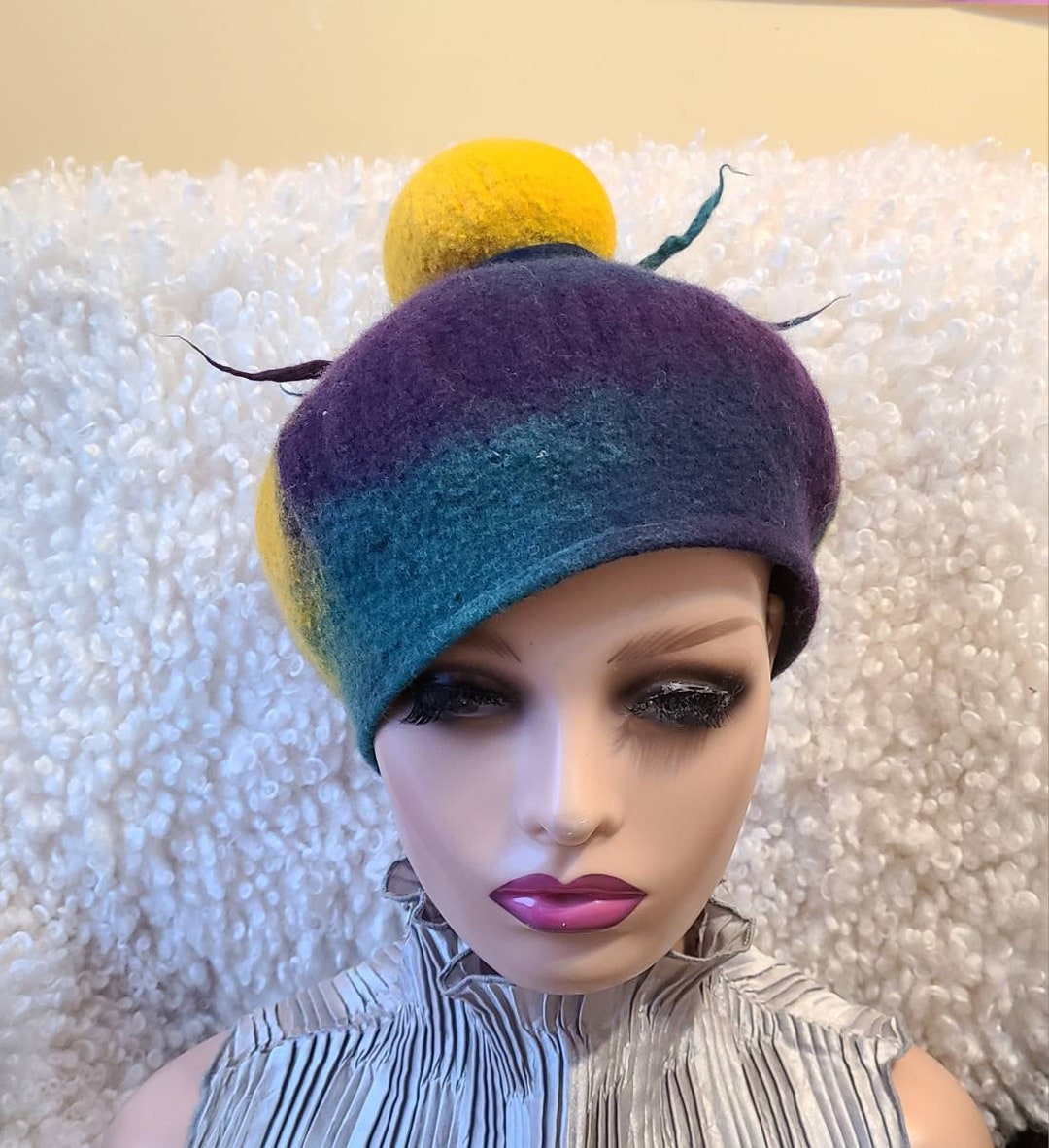 Felted Beret From Merino Wool. Unique and Custom Design. Watercolour - Etsy