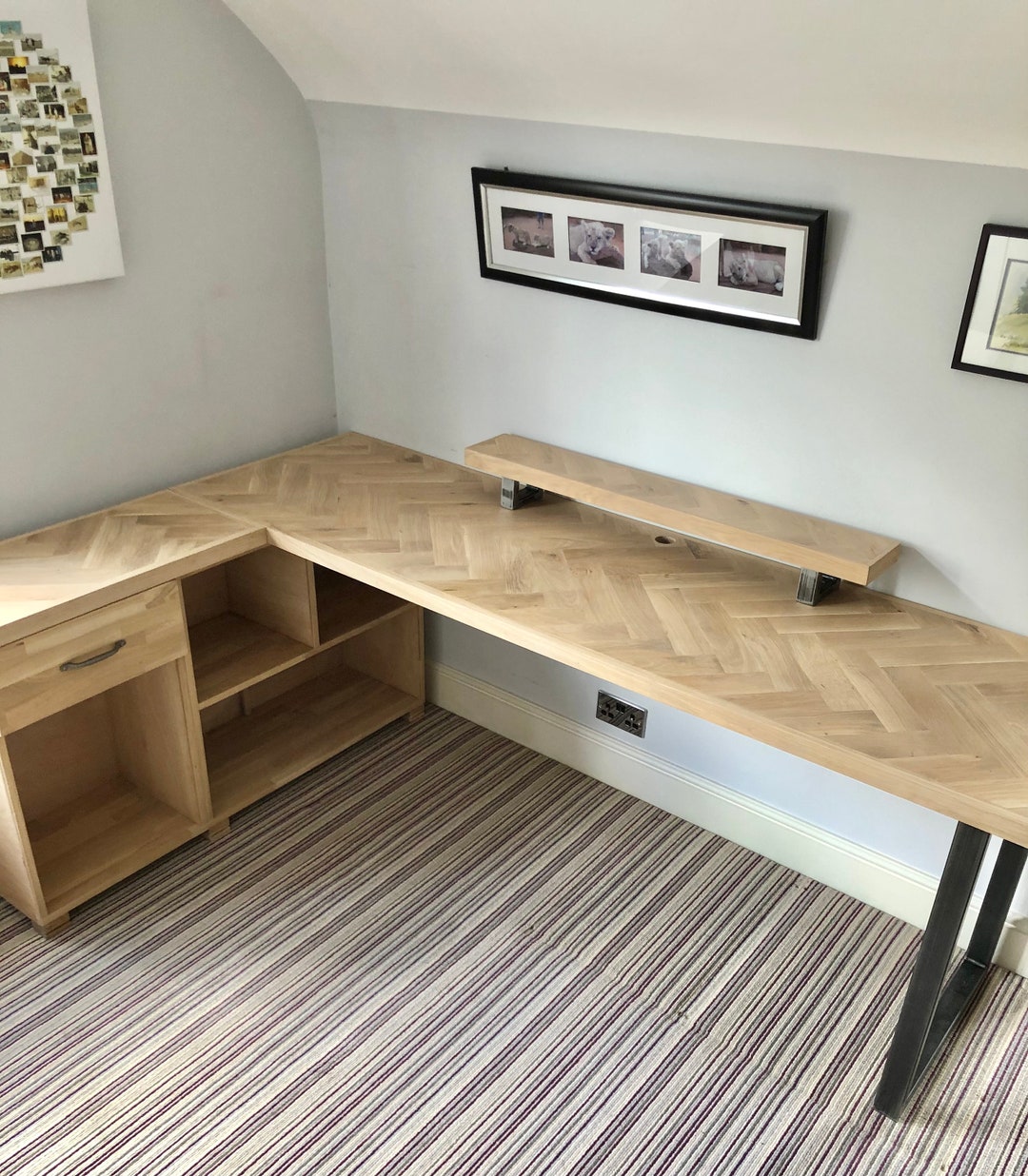 Oak Parquet Home Office L Shape Storage Desk Corner Desk Etsy