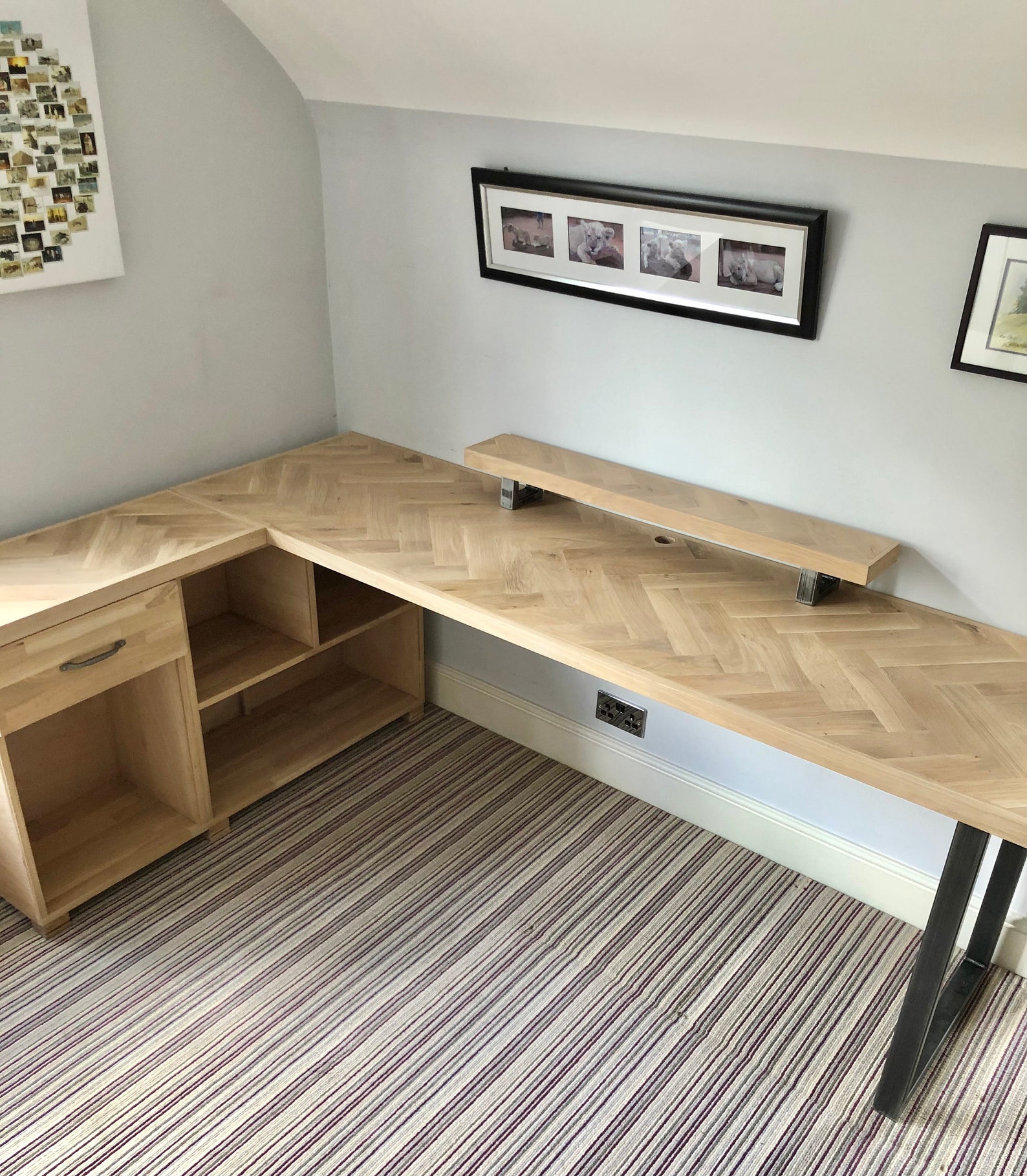 Oak Parquet Home Office L Shape Storage Desk - Corner Desk - Bespoke ...