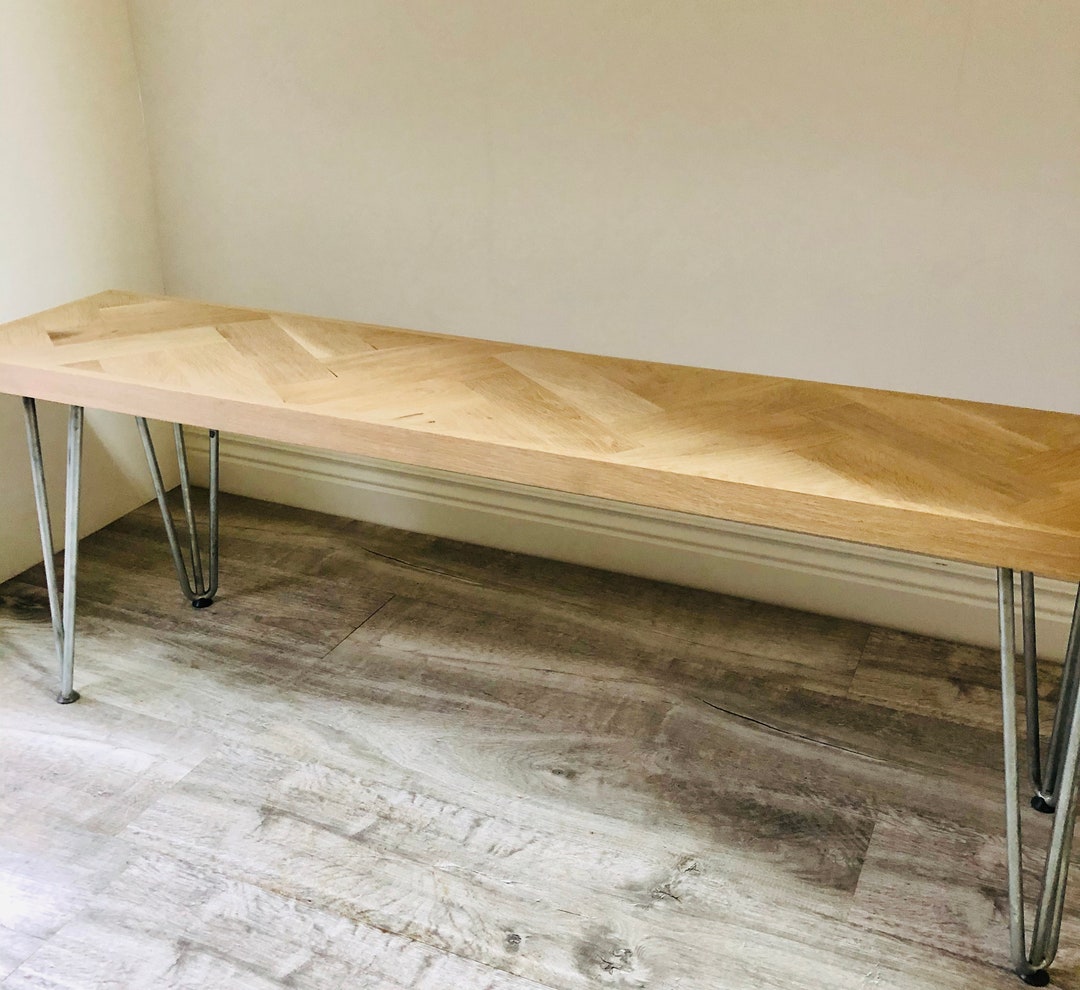 Oak Parquet Dining Bench With 1940's Style Hairpin Legs - Etsy