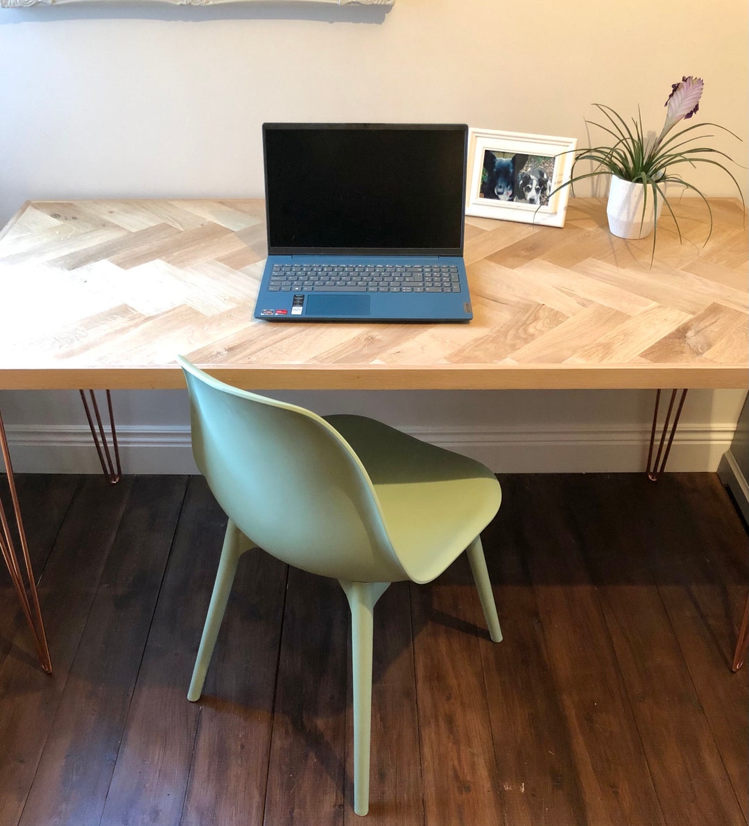 Solid Oak Parquet Home Office Desk With Hairpin Legs - Etsy UK