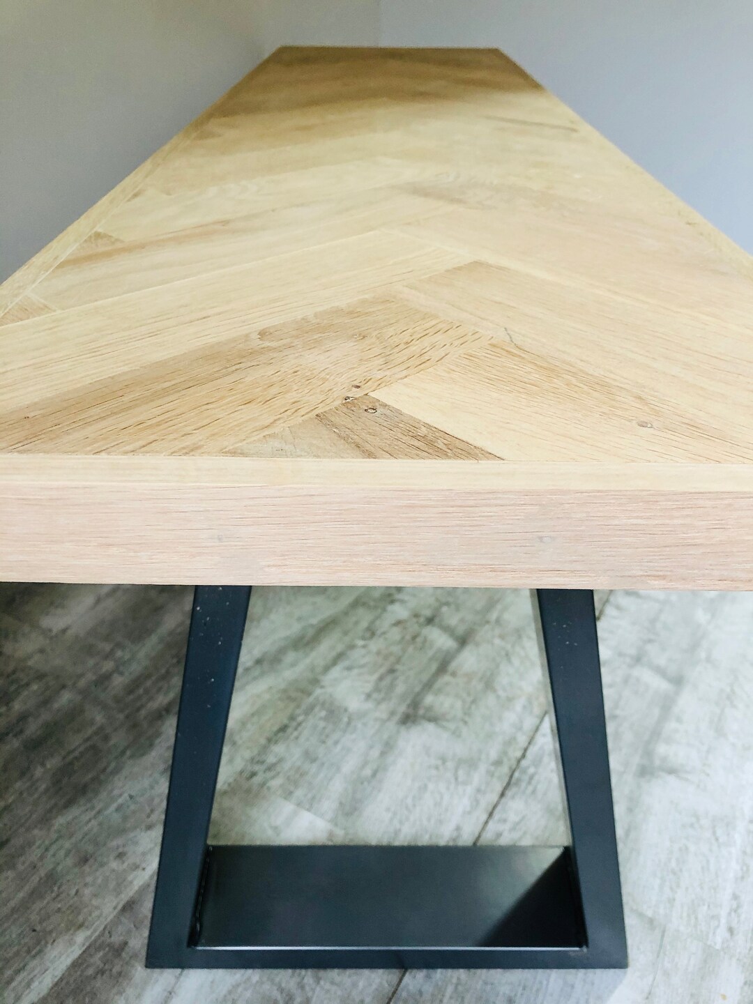 Oak Parquet Herringbone Wooden Bench With Industrial Steel Legs - Etsy ...
