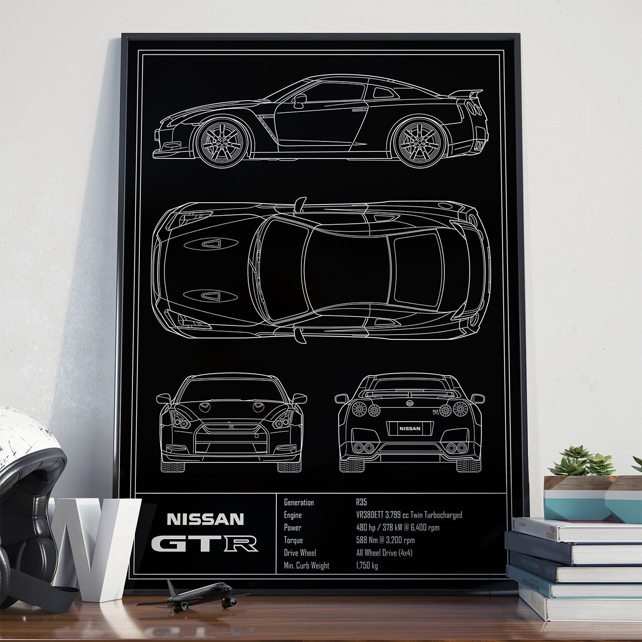 Nissan GTR R35 Blueprint Poster - Etsy Australia