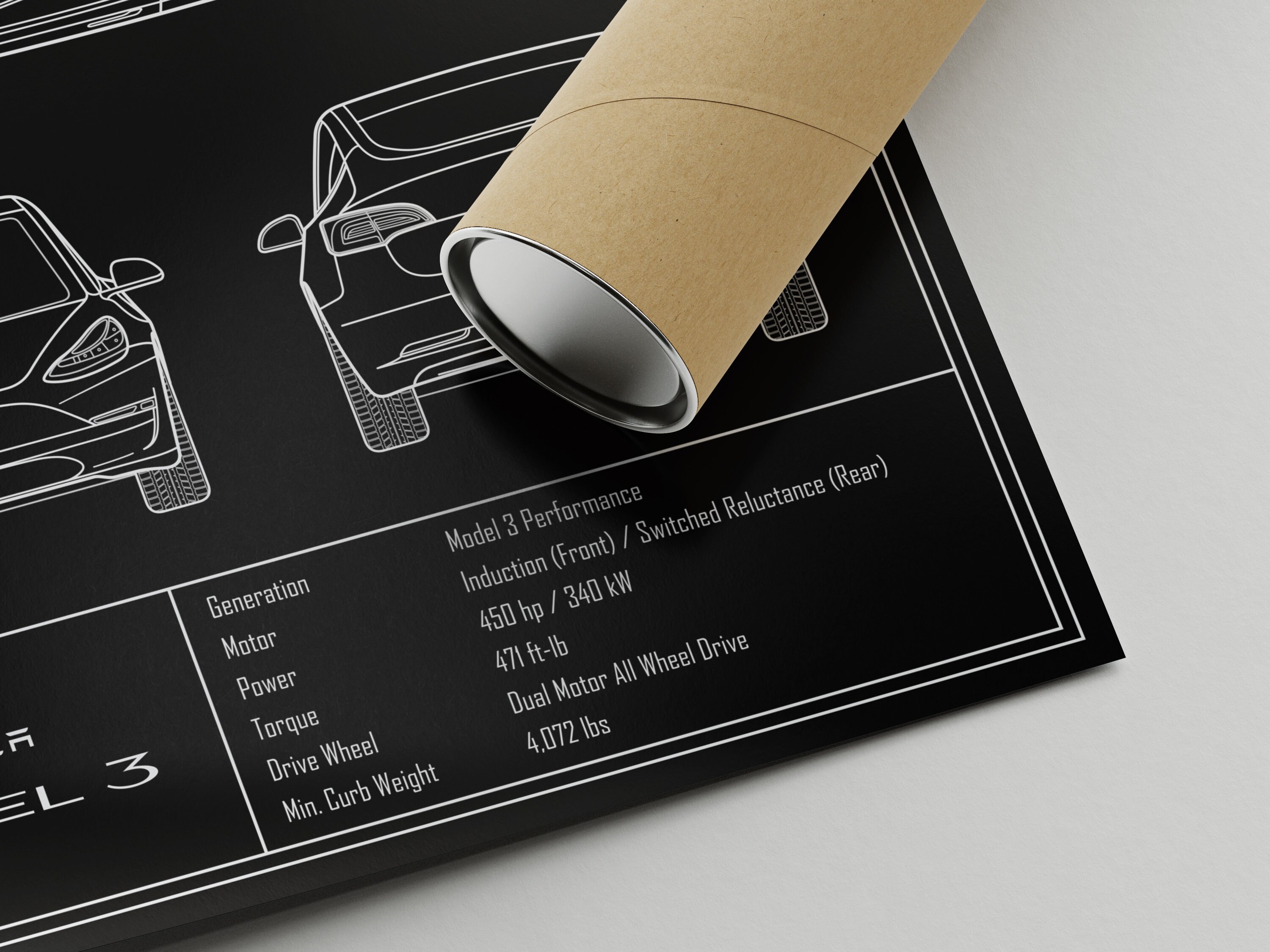 Tesla Model 3 Blueprint Poster - Etsy