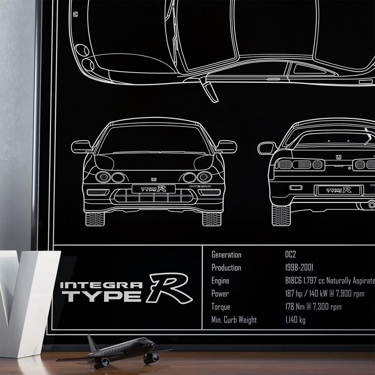 Honda Integra Type-r DC2 US Blueprint Poster | Etsy