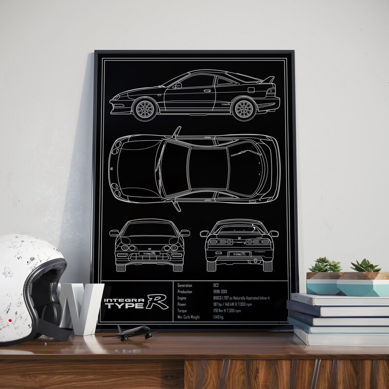 Honda Integra Type-r DC2 US Blueprint Poster | Etsy