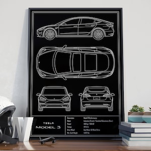 Tesla Model 3 Blueprint Poster - Etsy