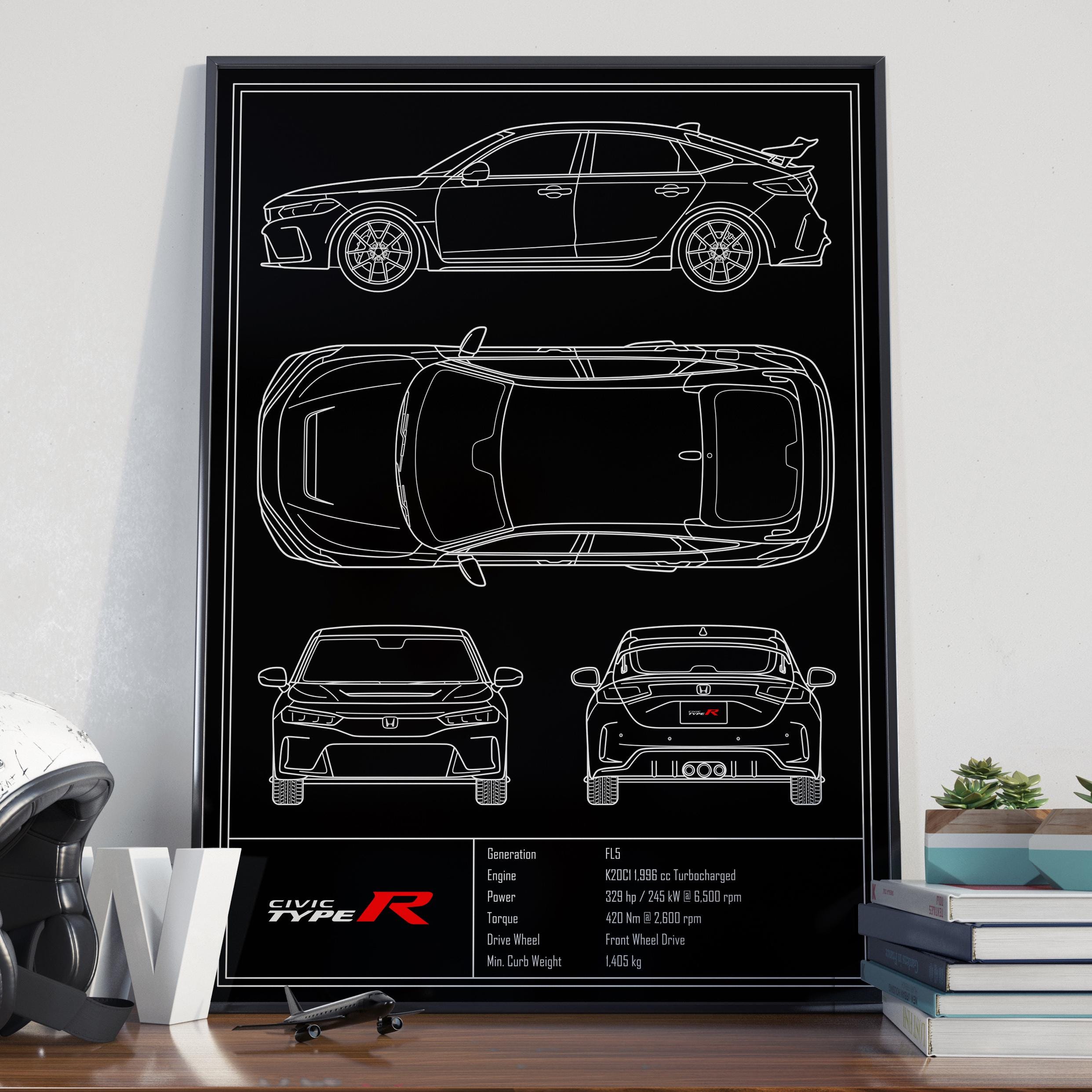 Honda Civic Type R FL5 Blueprint Poster - Etsy Australia
