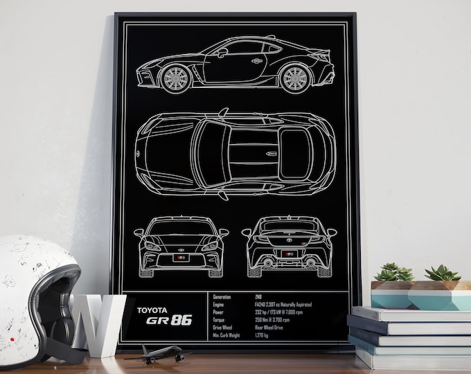 Toyota GR86 Blueprint Poster 2022 - Etsy