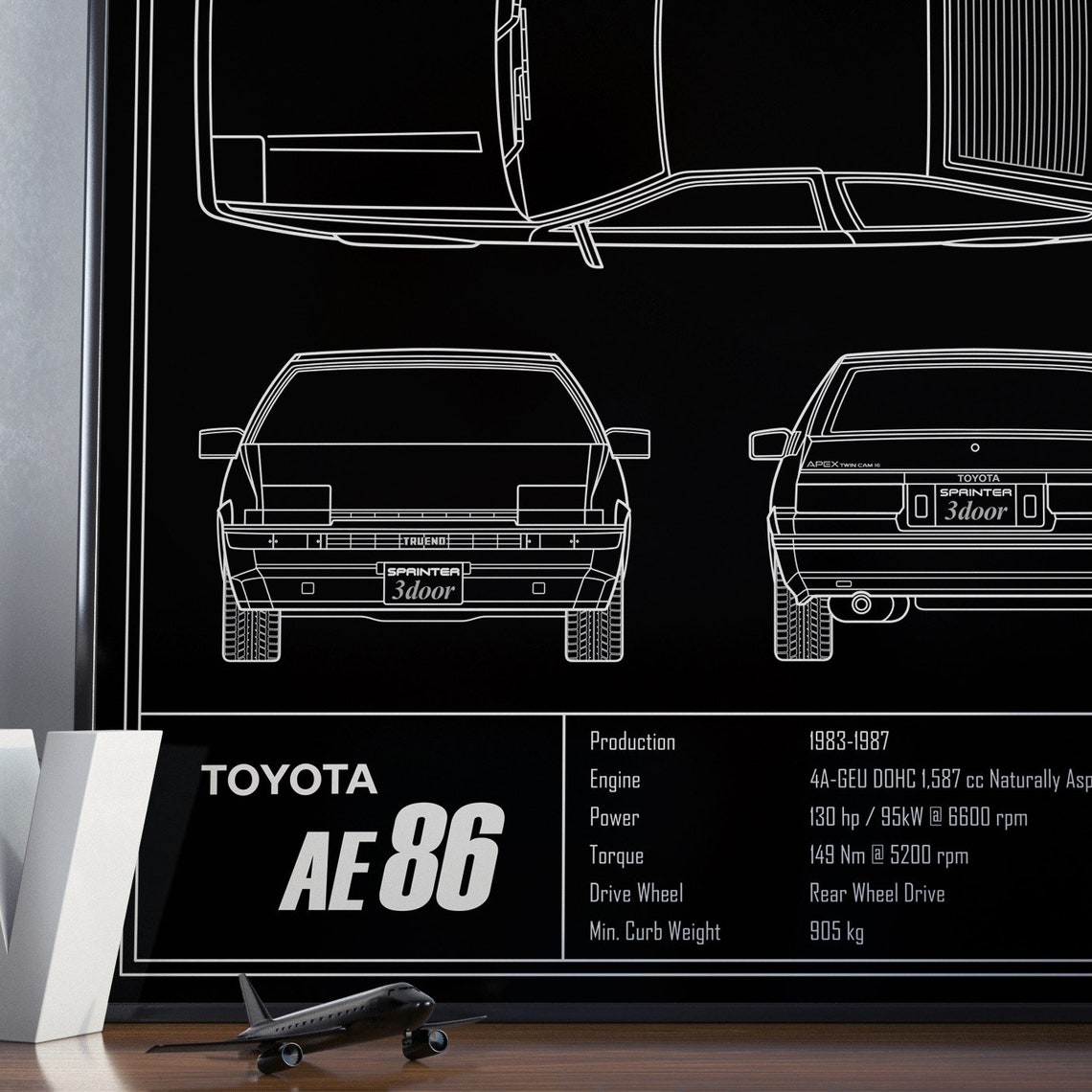 Toyota AE86 Trueno Blueprint Poster - Etsy