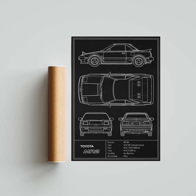 Toyota MR2 AW11 Blueprint Poster - Etsy UK