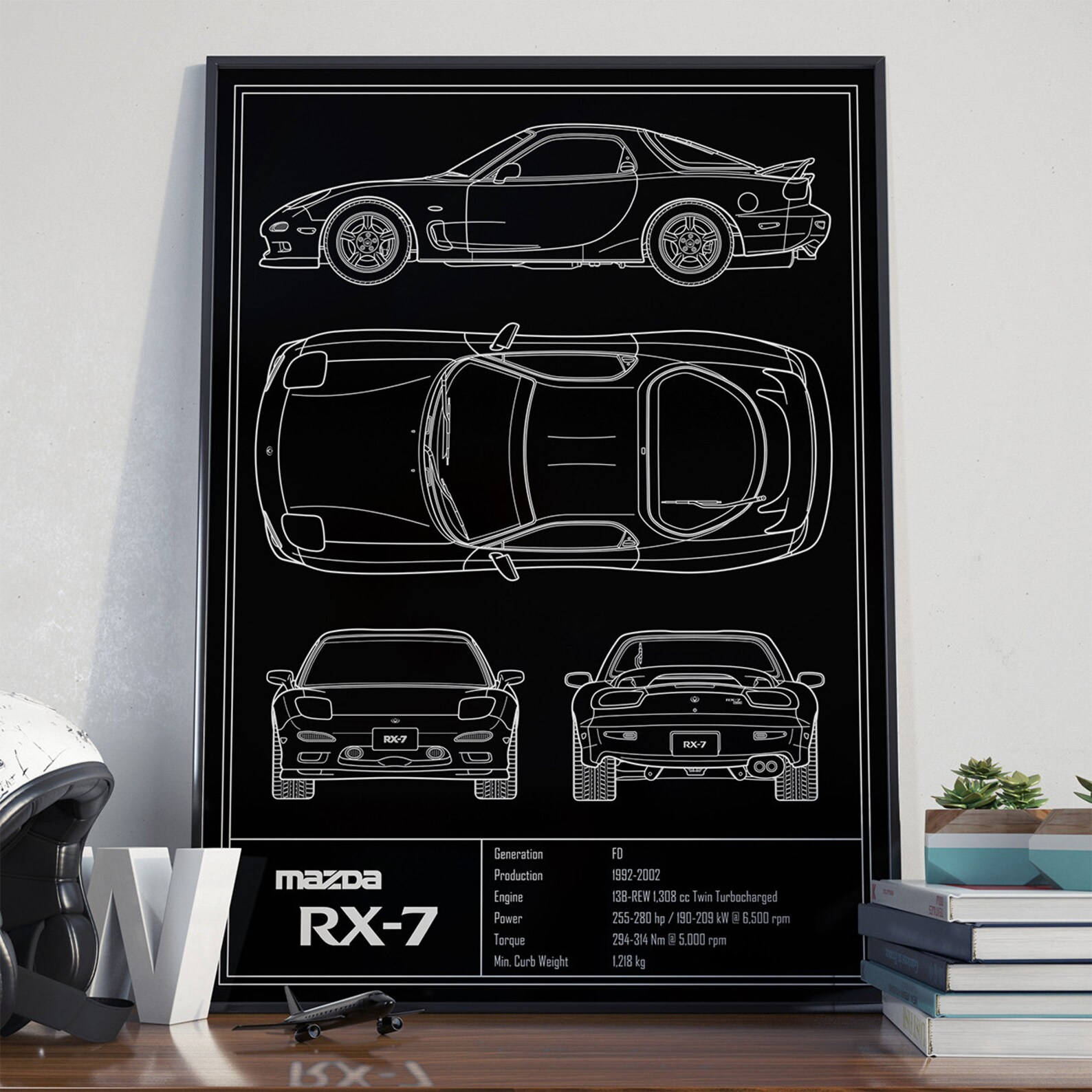 Mazda RX7 FD Blueprint Poster - Etsy