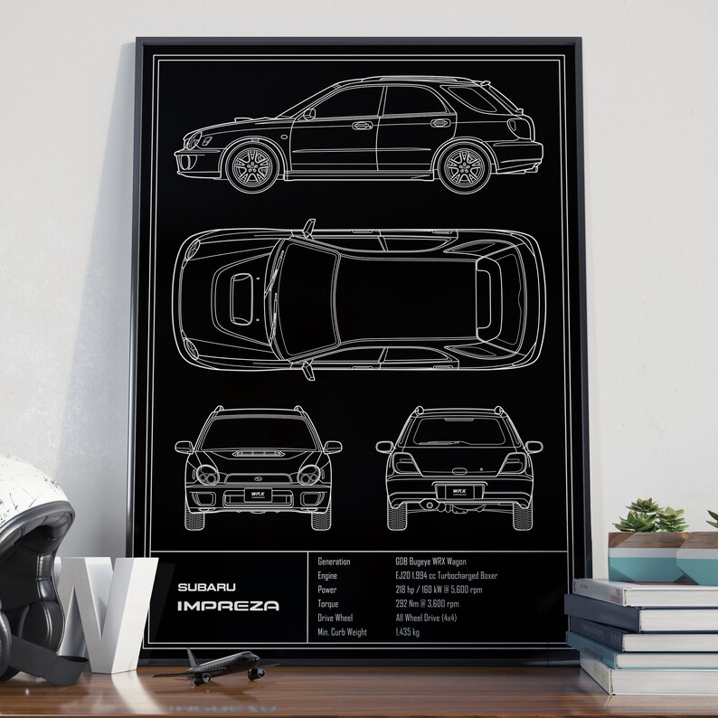 Subaru Impreza WRX Wagon Bugeye Blueprint Poster - Etsy