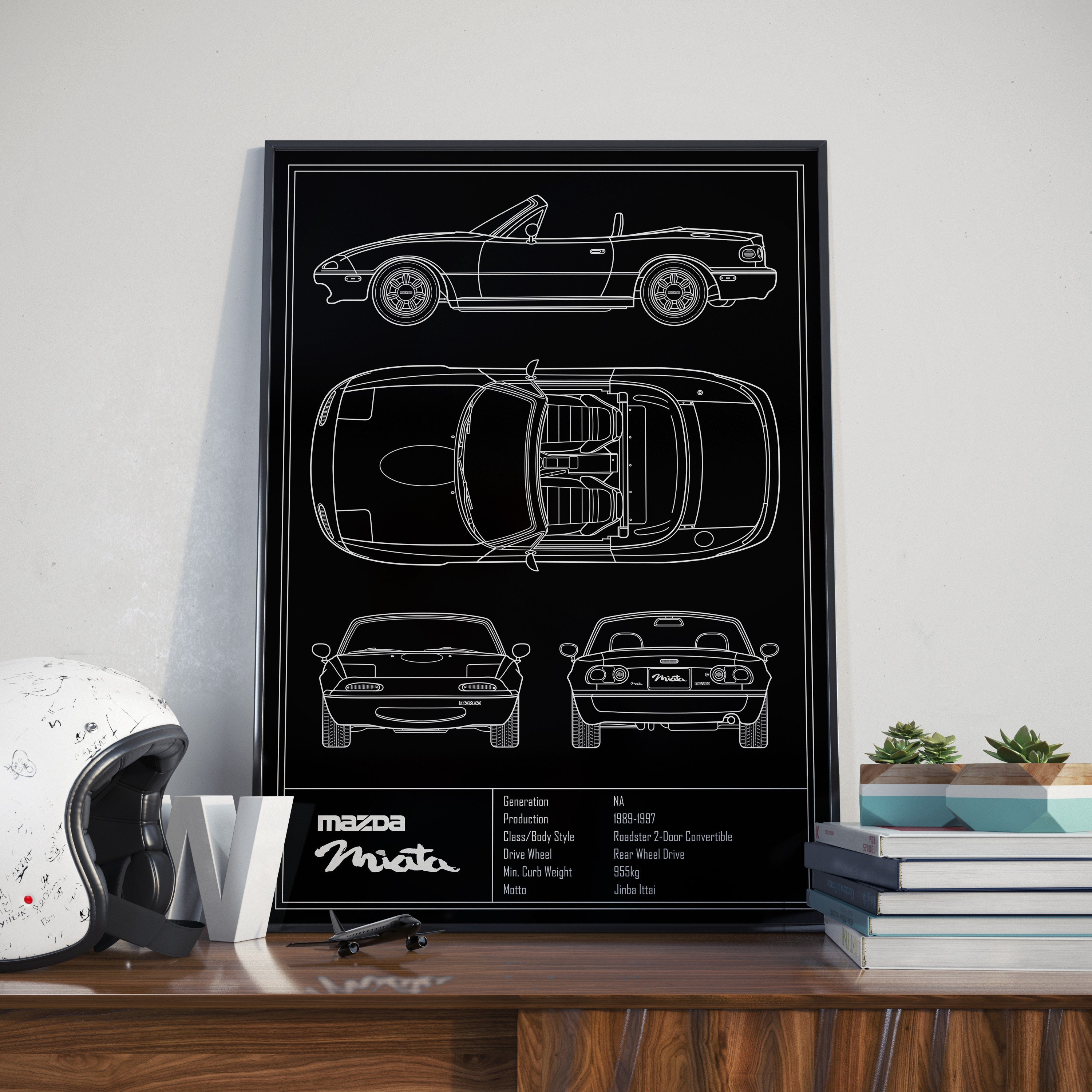 Mazda Miata NA Blueprint Poster | Etsy