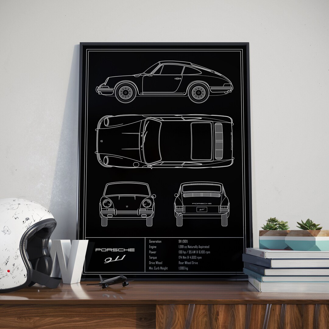 Classic Porsche 911 Blueprint Poster - Etsy