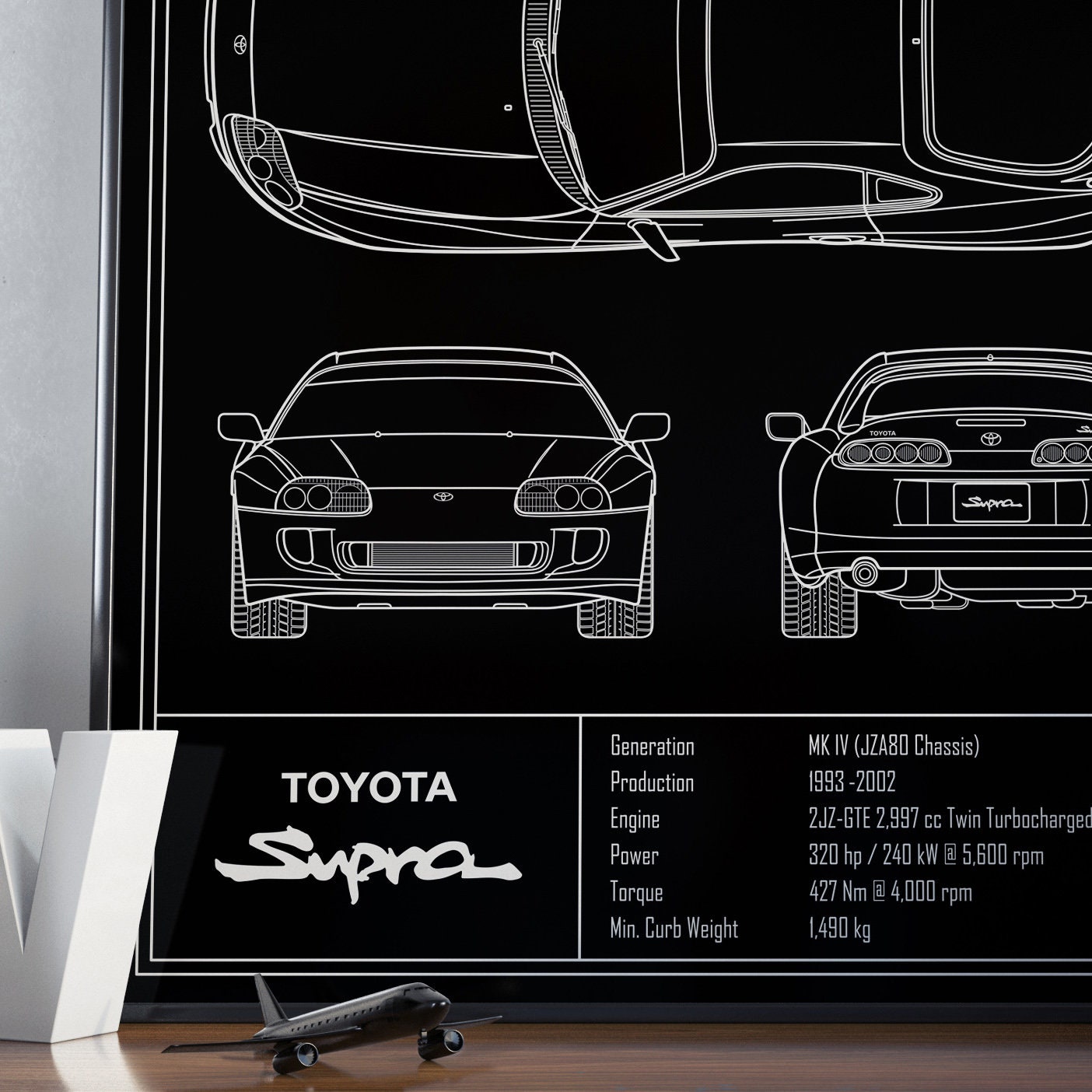 Toyota Supra MK4 Twin Turbo Blueprint Poster - Etsy Canada
