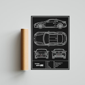 Toyota GR86 Blueprint Poster (2022) - Etsy