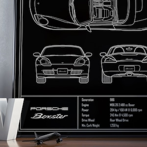 Porsche 986 Boxster Blueprint Poster - Etsy