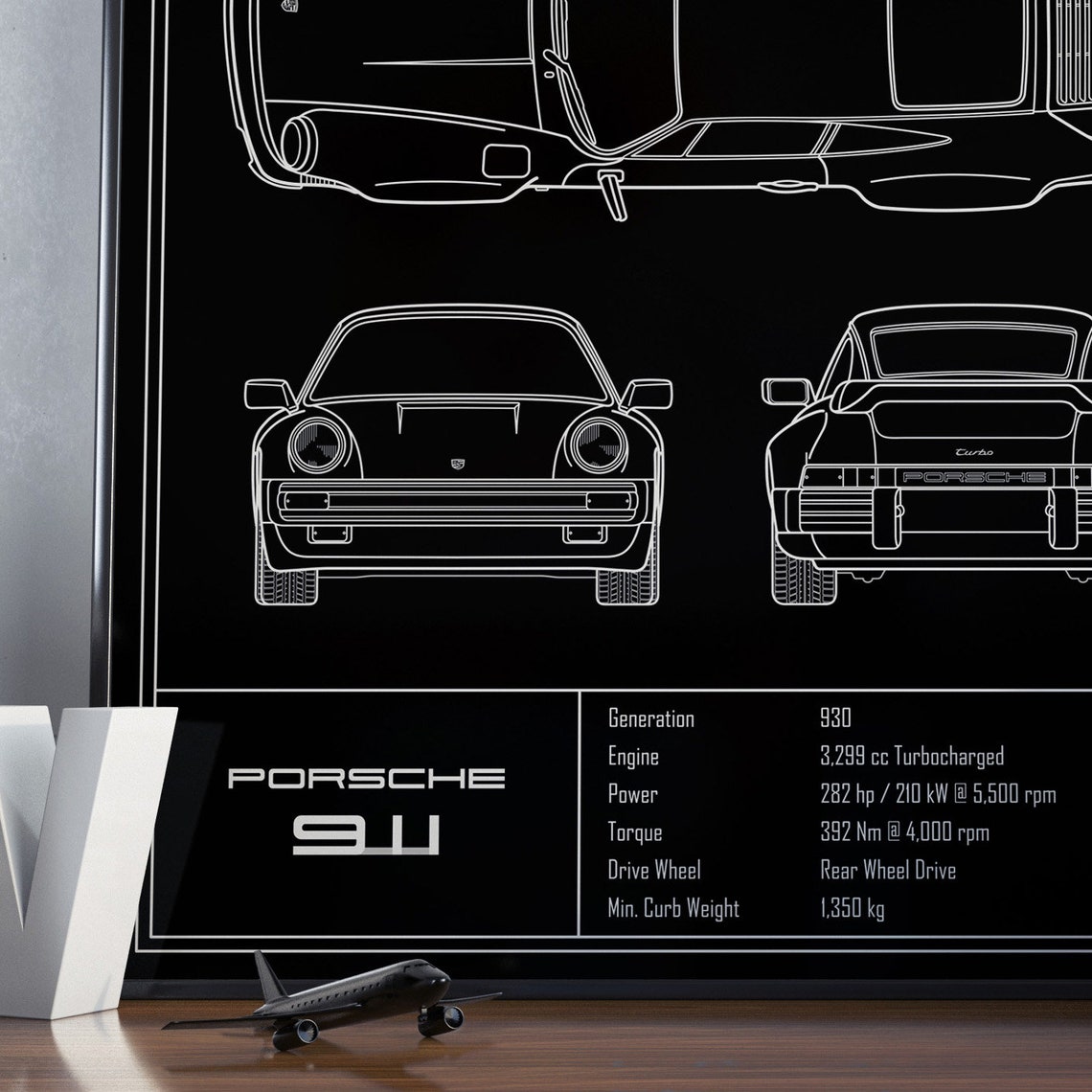 Porsche 911 930 Turbo Blueprint Poster - Etsy
