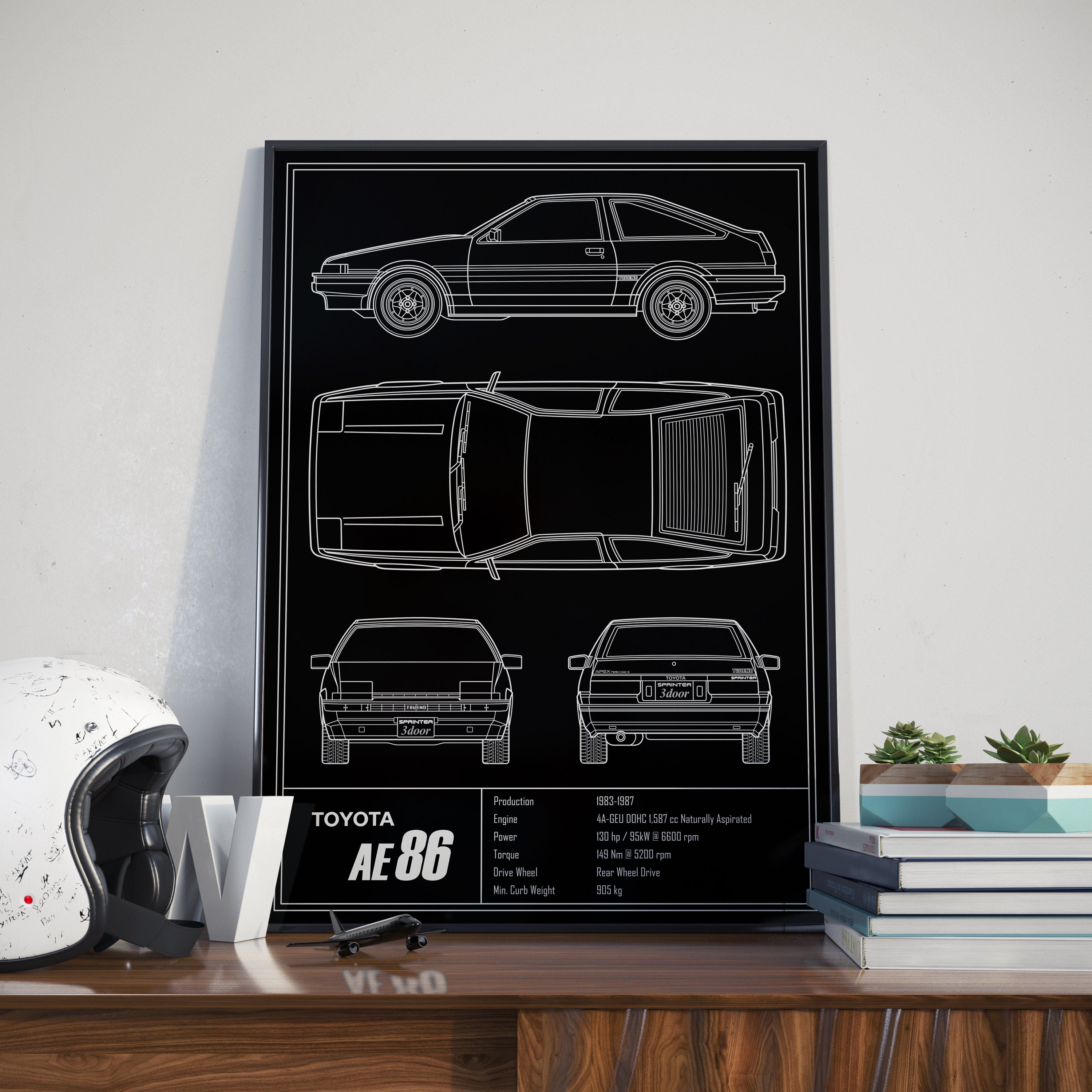 Toyota AE86 Trueno Blueprint Poster - Etsy