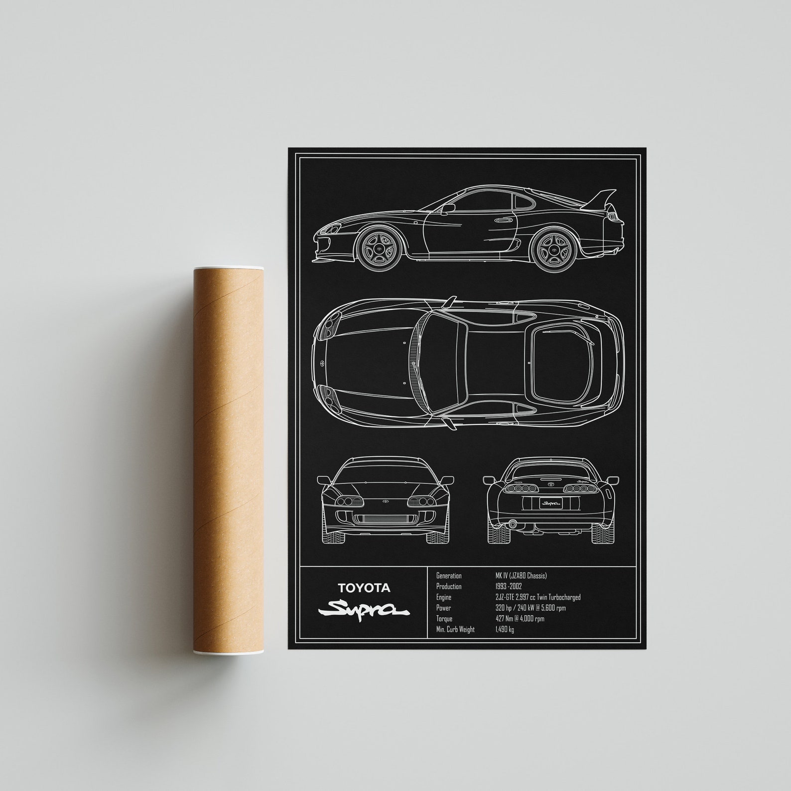 Toyota Supra MK4 Twin Turbo Blueprint Poster - Etsy UK