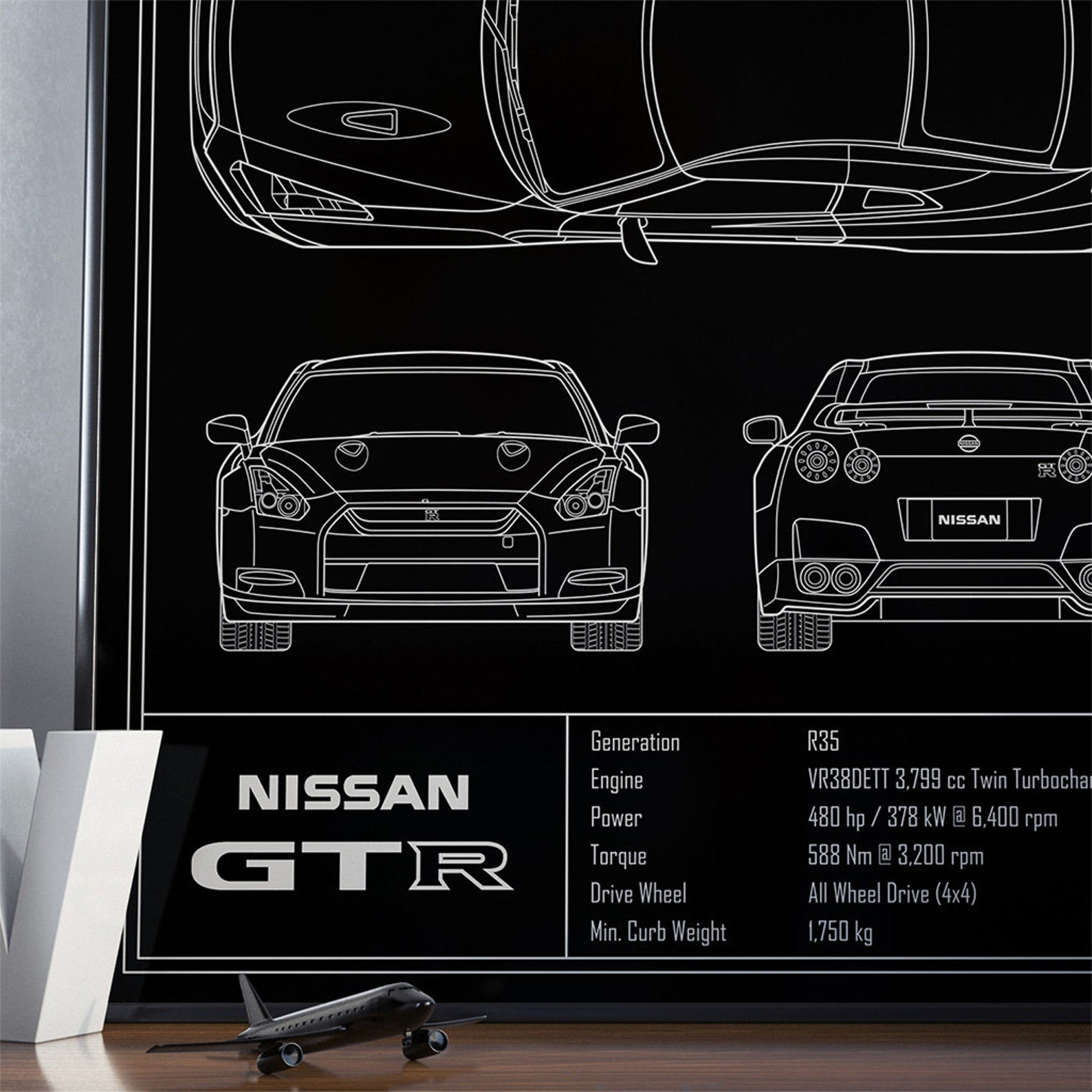 Póster del nissan GTR R35 Blueprint - Etsy México