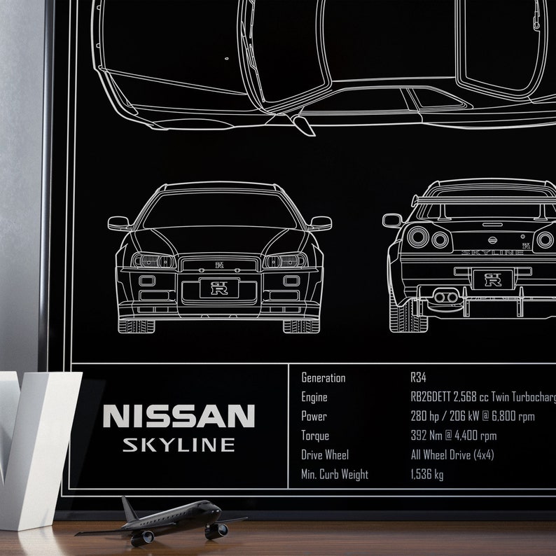 Nissan Skyline R34 GTR Blueprint Poster - Etsy