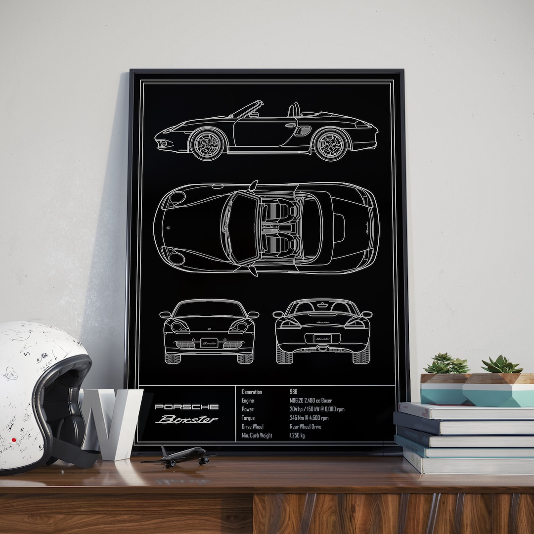 Porsche 986 Boxster Blueprint Poster - Etsy