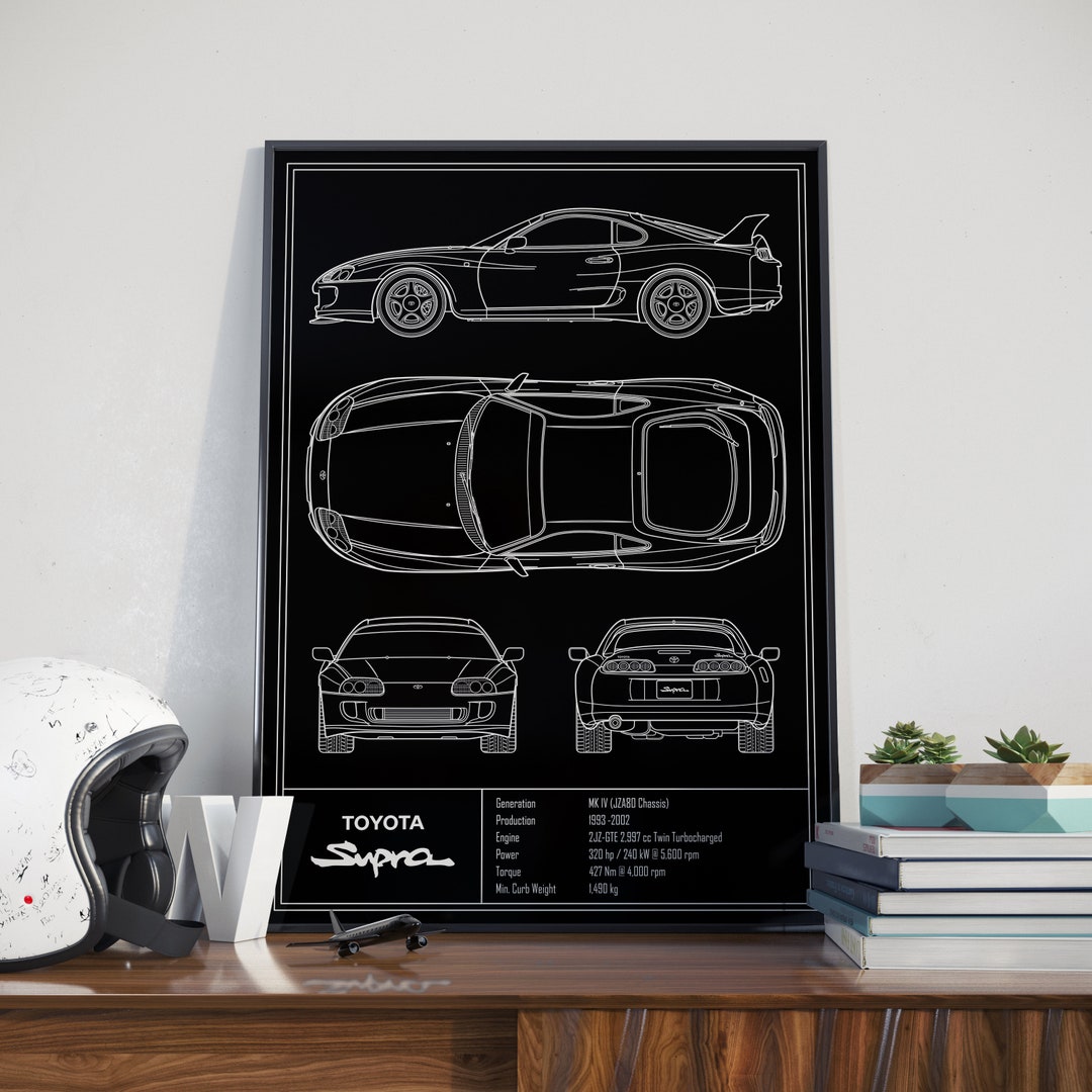 Toyota Supra MK4 Twin Turbo Blueprint Poster - Etsy UK