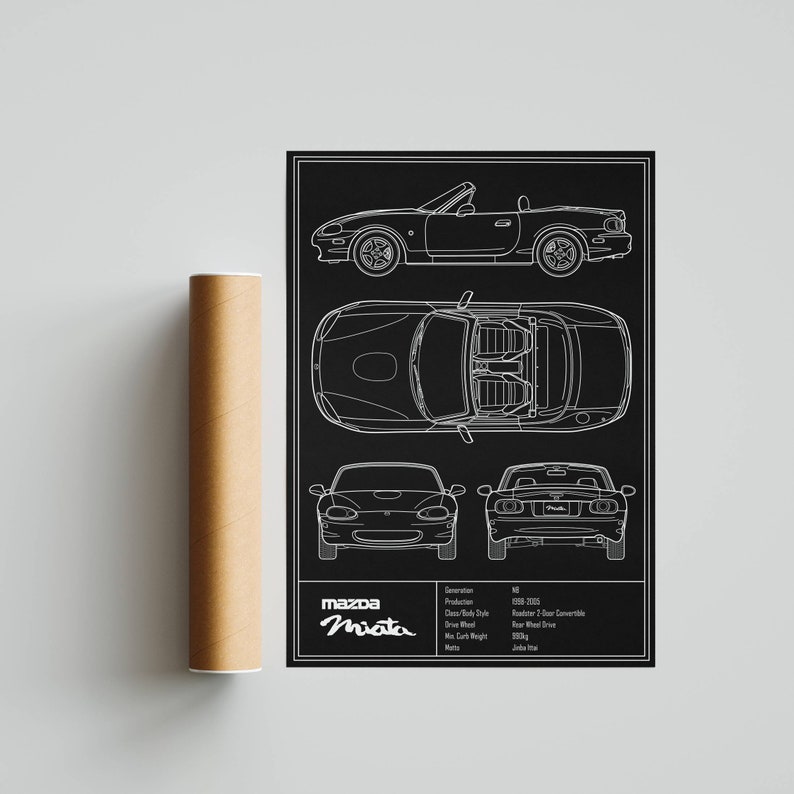 Mazda Miata NB Blueprint Poster - Etsy