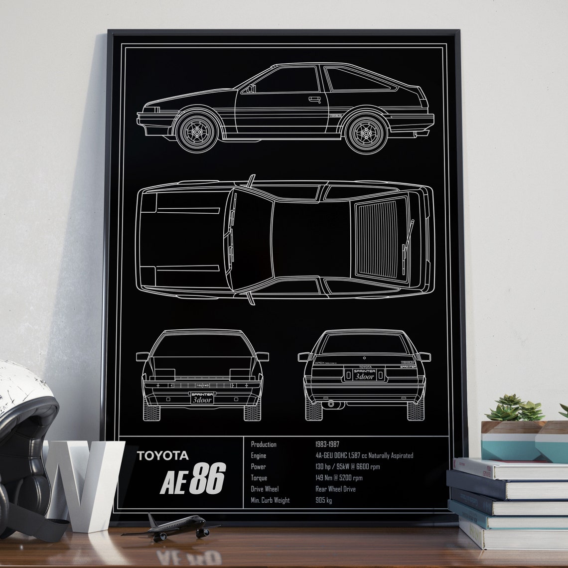 Toyota AE86 Trueno Blueprint Poster - Etsy