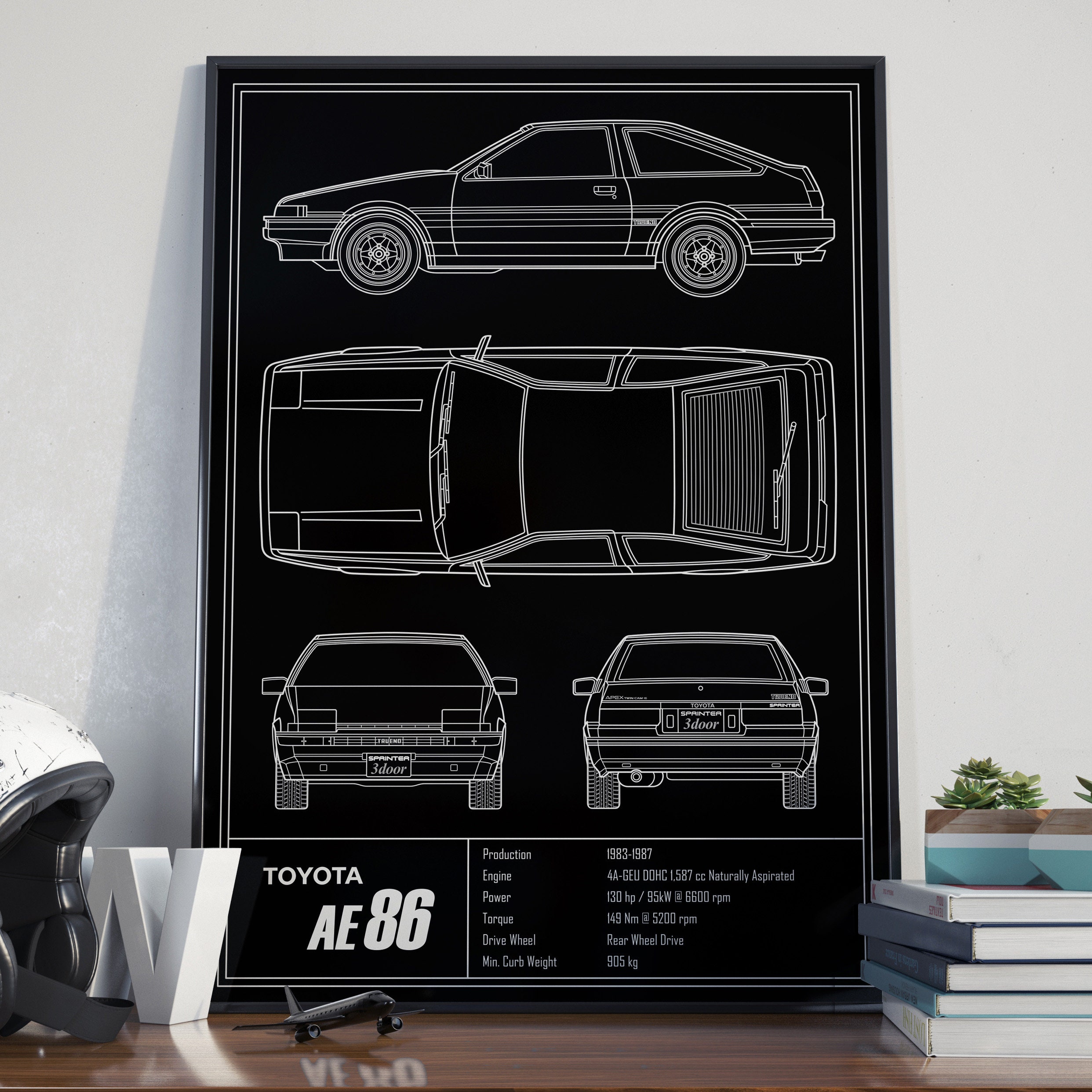 Toyota AE86 Trueno Blueprint Poster - Etsy UK