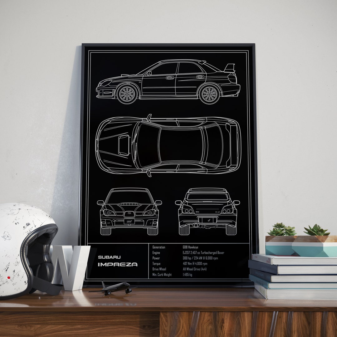 Subaru Impreza WRX STI Hawkeye Blueprint Poster - Etsy