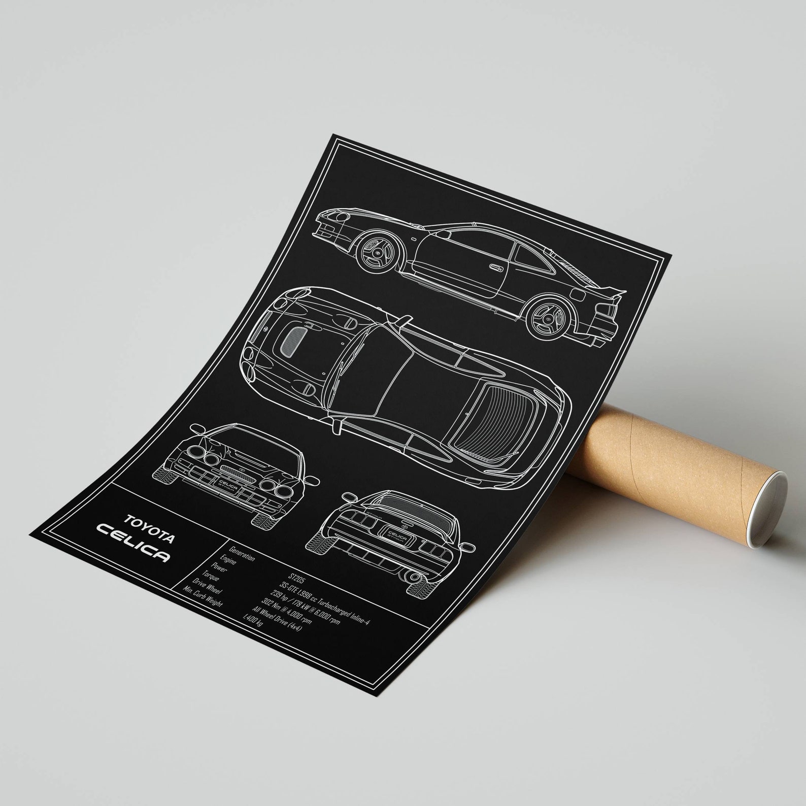 Toyota Celica ST205 GT-FOUR Blueprint Poster - Etsy