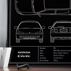 Honda Civic Vti EG6 Blueprint Poster - Etsy