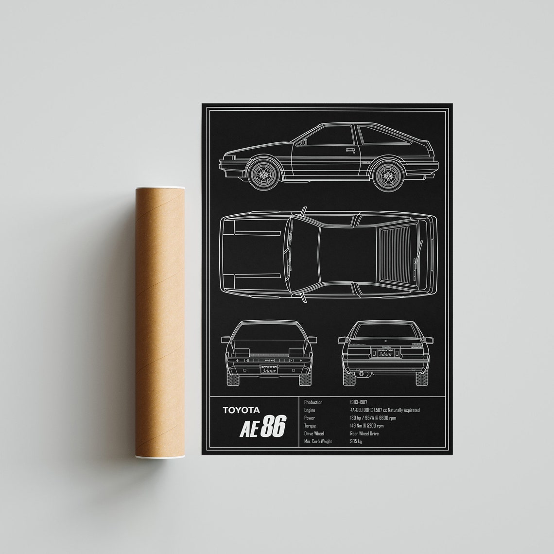 Toyota AE86 Trueno Blueprint Poster - Etsy UK