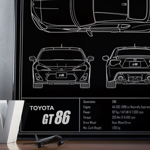 Toyota GT86 Blueprint Poster 2012-2016 - Etsy