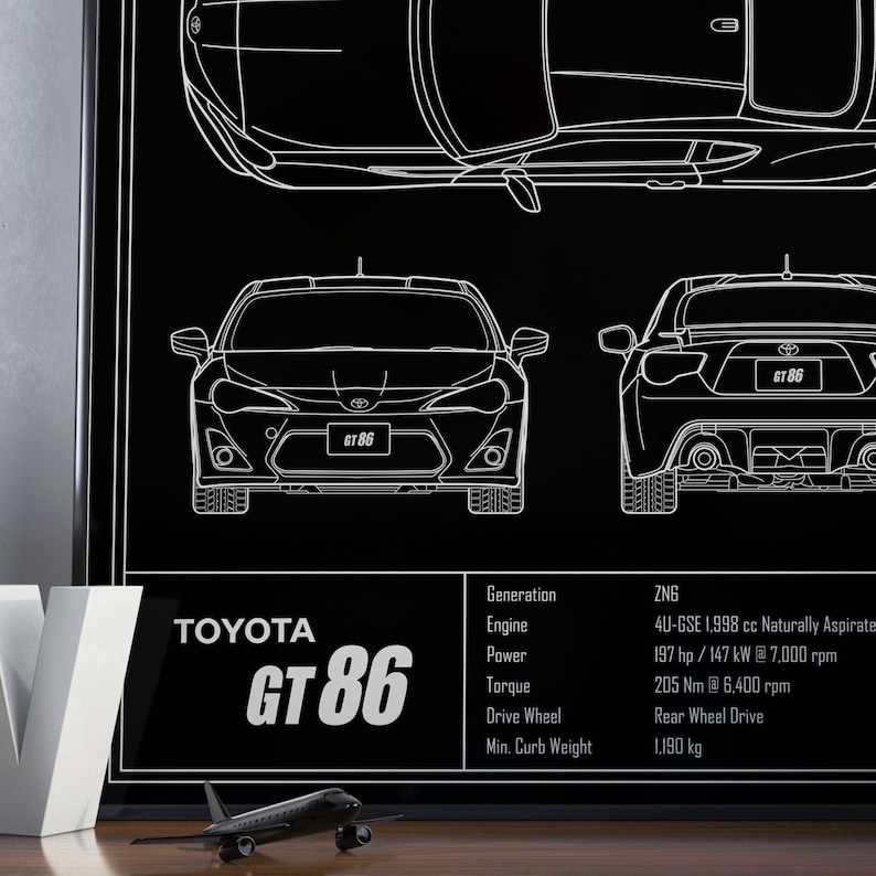 Toyota GT86 Blueprint Poster 2012-2016 - Etsy
