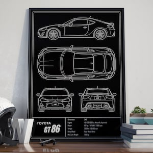 Toyota GT86 Blueprint Poster (2012-2016) - Etsy