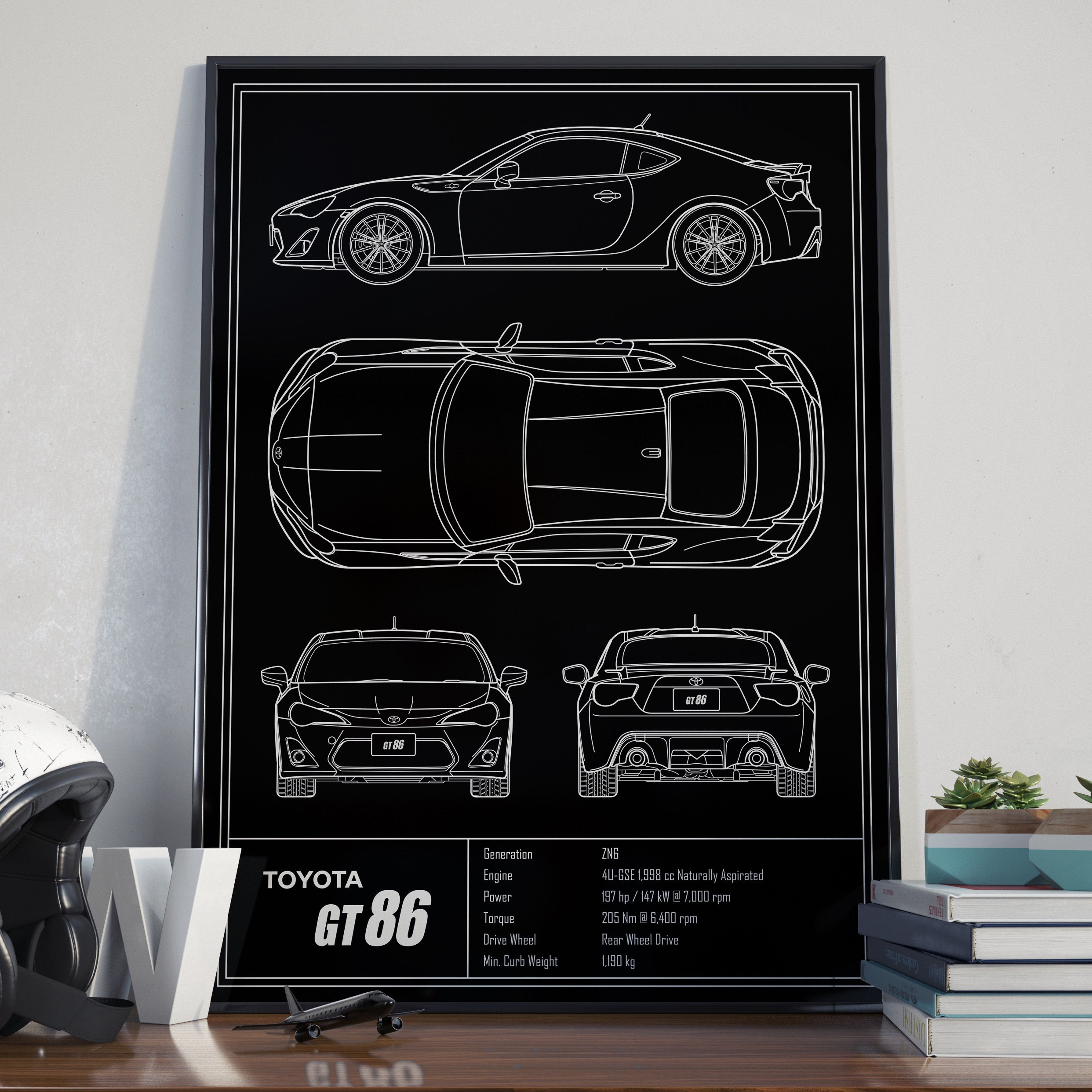 Toyota GT86 Blueprint Poster 2012-2016 - Etsy Australia