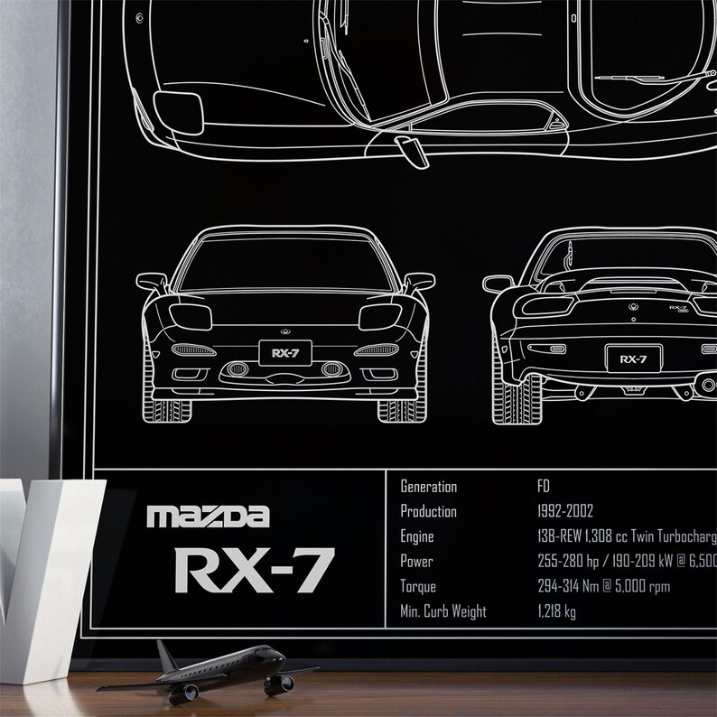 Mazda RX7 FD Blueprint Poster | Etsy