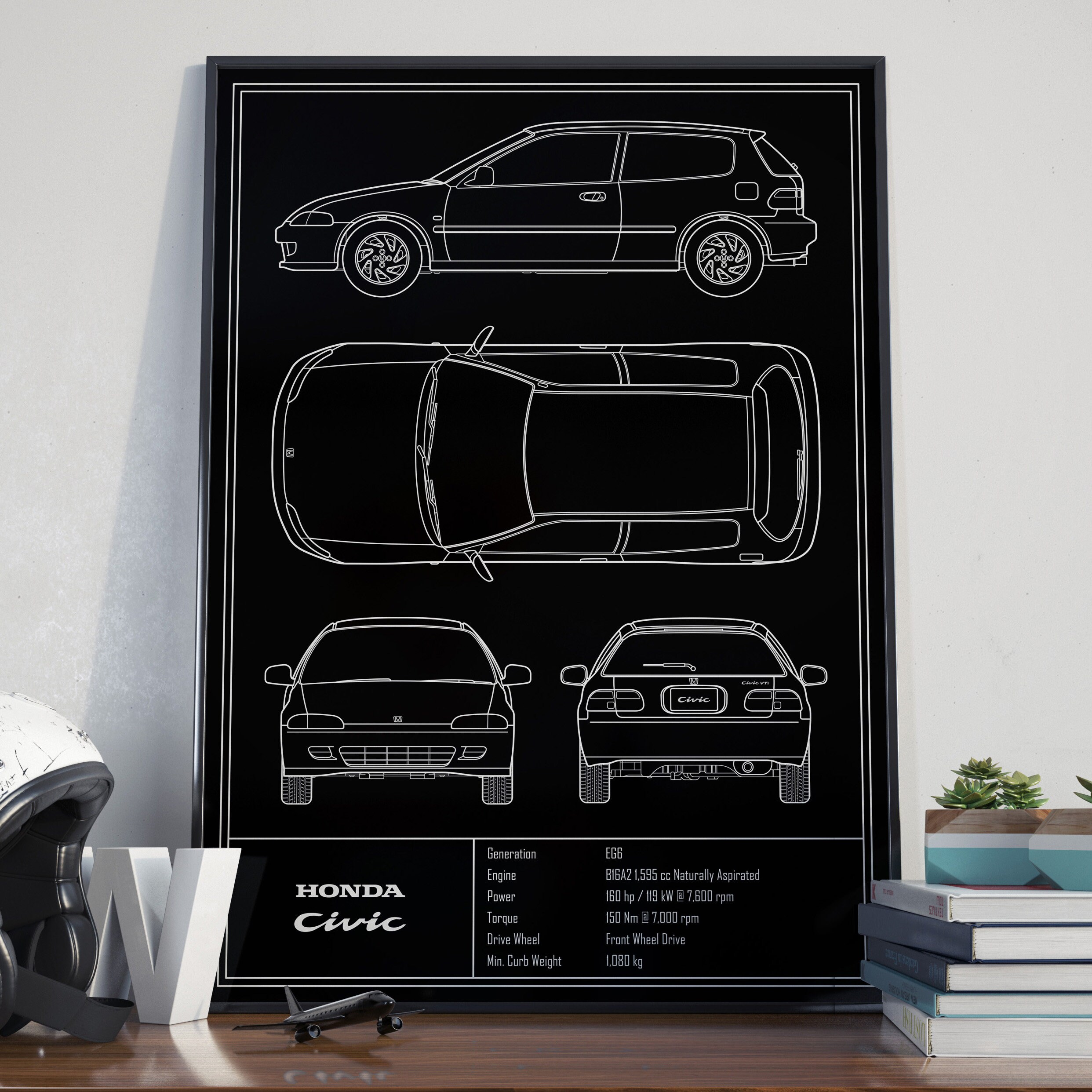 Honda Civic Vti EG6 Blueprint Poster - Etsy Australia