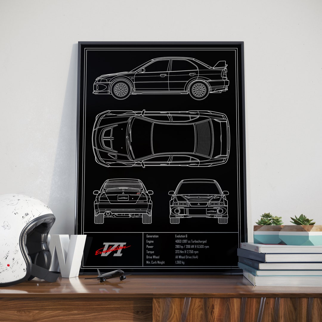 Mitsubishi Lancer Evo 6 Blueprint Poster - Etsy